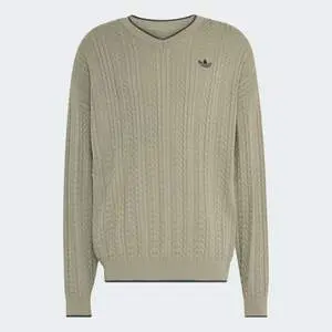 Adidas Cable Knit V-neck Sweater - Silver Pebble