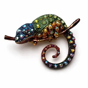 BY OZGE Green / Blue Mystic Chameleon Gold Plated Brooch Multicolor - Green/blue