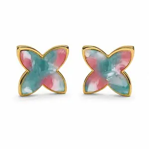 BY OZGE Blue / Pink Blush & Turquoise Butterfly Stud Earrings Multicolor - Blue/pink