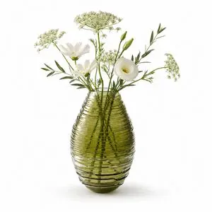 MARLETH Olive Glass Vase Ribbed Large - Green