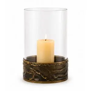 MARLETH Brass Drip Glass Hurricane Candle Holder - Brown