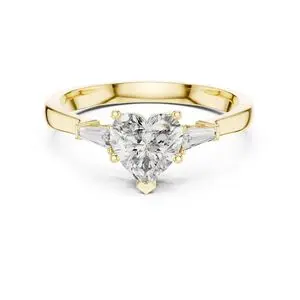 AYA FINE JEWELRY Heart Lab Grown Diamond Three Stone Engagement Ring With Baguette Side Stones In 14k Gold - Yellow