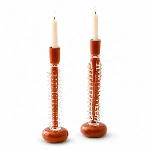 MARLETH Ribbed Glass Candle Holder Set Two - Red