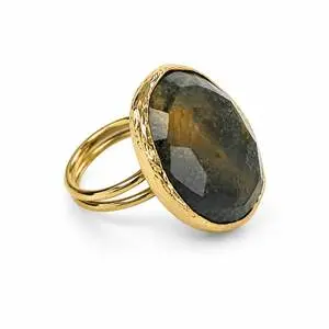 BY OZGE Neutrals Mystic Labradorite Plated Adjustable Ring - Gold