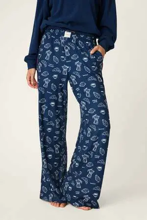 PJ Salvage Bonjour Babe French Breakfast Print Pajama Pants - Deep Navy