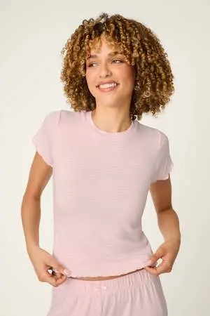 PJ Salvage Pretty Stripes Pointelle Short Sleeve Top - Tender Pink