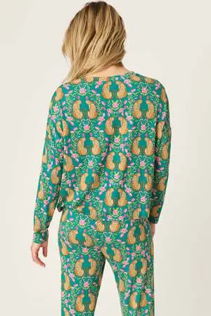 PJ Salvage Cheetah Bonita Dreams Long Sleeve Top - Teal Blue