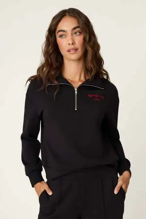 PJ Salvage C'est La Vie" Embroidered Cotton Blend Quarter-zip Sweatshirt