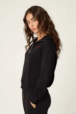 PJ Salvage C'est La Vie" Embroidered Cotton Blend Quarter-zip Sweatshirt
