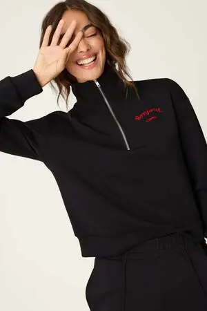 PJ Salvage C'est La Vie" Embroidered Cotton Blend Quarter-zip Sweatshirt