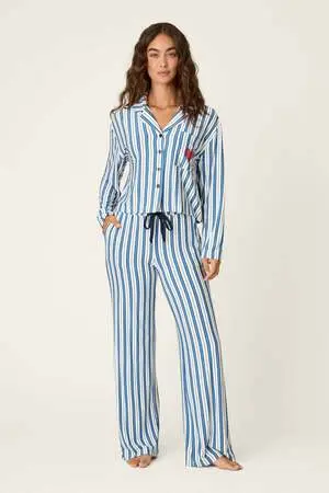 PJ Salvage Soiree Dreams Blue Stripe Long Sleeve Pajama Set