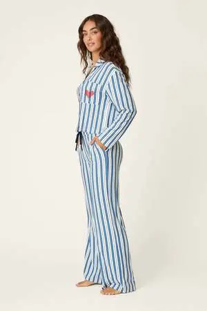 PJ Salvage Soiree Dreams Blue Stripe Long Sleeve Pajama Set