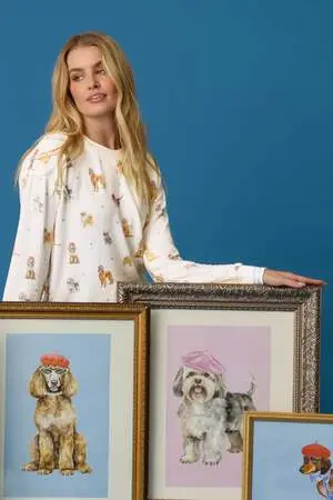 PJ Salvage Dog Print Long Sleeve Top - Ivory