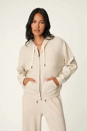 PJ Salvage Heathered Waffle Thermal Zip-up Hoodie