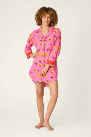 PJ Salvage Super-soft Cotton Sweet Cherry Tart Print Flannel Nightshirt