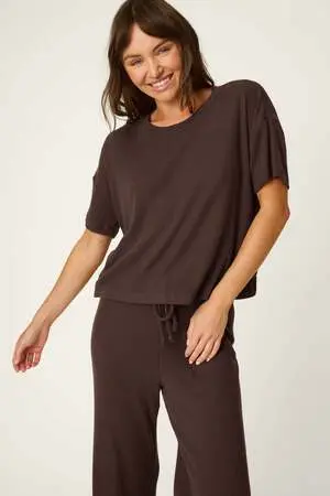 PJ Salvage Textured Essentials Brown Lounge Pajama Set