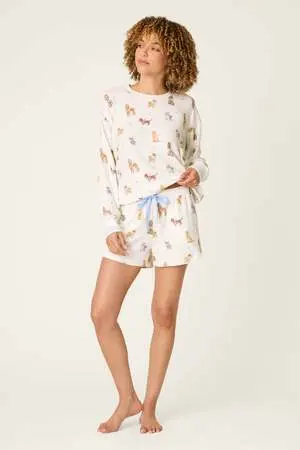 PJ Salvage Meet Me In Pawris Dog Print Pajama Shorts - Ivory