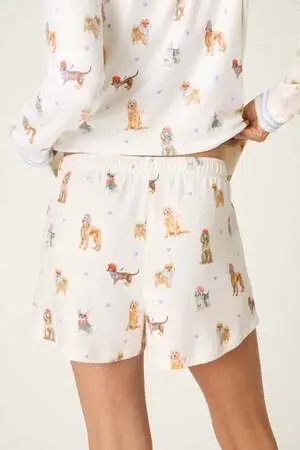 PJ Salvage Meet Me In Pawris Dog Print Pajama Shorts - Ivory