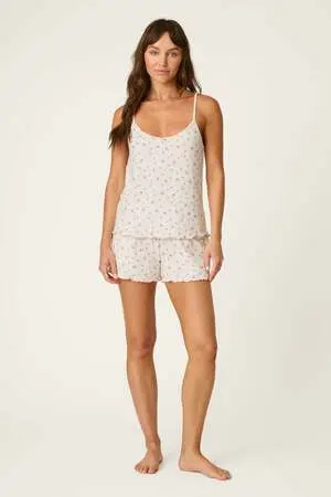 PJ Salvage Romantic Rose Ditsy Floral Print Tank - Heather Cloud