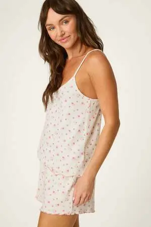 PJ Salvage Romantic Rose Ditsy Floral Print Tank - Heather Cloud