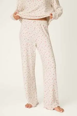 PJ Salvage Floral Print Wide-leg Pajama Pants - Heather Cloud
