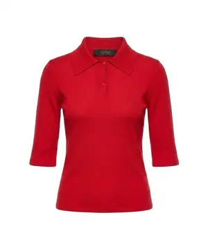 Gucci Fine Stretch Knit Silk Polo Shirt - Red