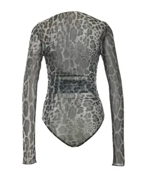 ANIYE BY Long Sleeve Leopard Print Sheer Bodysuit