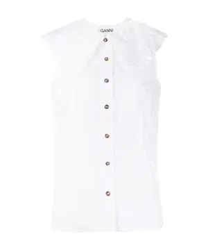 GANNI Ruffled-detail Sleeveless Blouse - White
