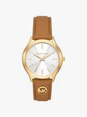 Michael Kors Slim Runway Gold-tone Leather Watch - Brown