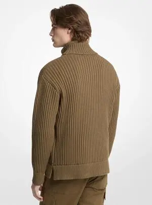 Michael Kors Textured Cotton Blend Funnel Neck Sweater