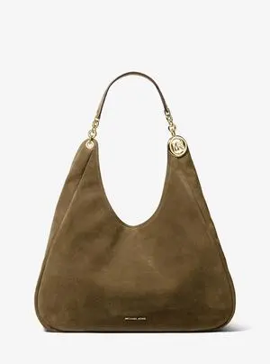 Michael Kors Ellie Large Suede Shoulder Bag In By - Green