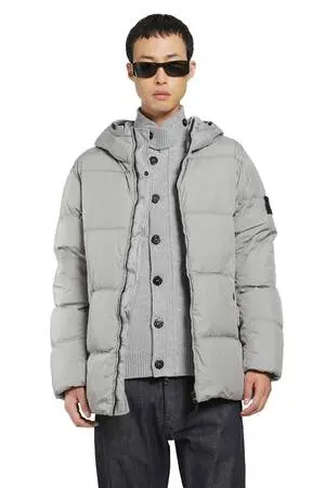 Stone Island Crinkle Reps Down Jacket With Hood - Grey