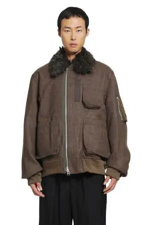 Sacai Wool Melton Blouson Jacket With Fur Collar
