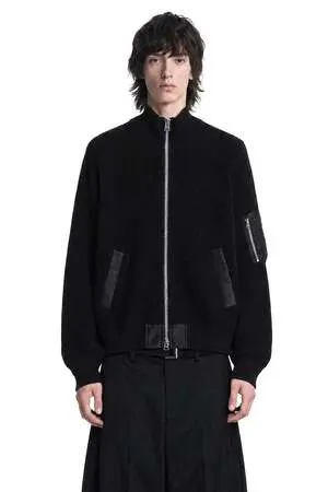 Sacai Ribbed Wool Knit Blouson With Satin Accents