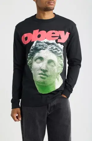 Obey Etruscan Graphic Cotton Long Sleeve T-shirt - Black
