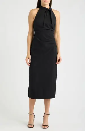 Vince Camuto Laguna Pleated Tie Neck Sleeveless Sheath - Black