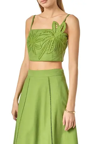 English Factory Embroidered Palm Crop Top