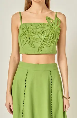 English Factory Embroidered Palm Crop Top