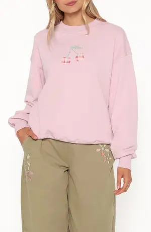 PETAL & PUP Cayley Patchwork Sweatshirt With Cherry Applique