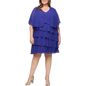 SL FASHIONS Tiered Ruffle Chiffon Dress With Jacket - Iris
