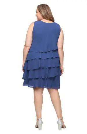 SL FASHIONS Tiered Ruffle Chiffon Dress With Jacket - Wedgewood