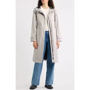 Bernardo Hooded Raincoat With Drawstring Waist - Ash Grey