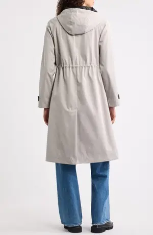 Bernardo Hooded Raincoat With Drawstring Waist - Ash Grey