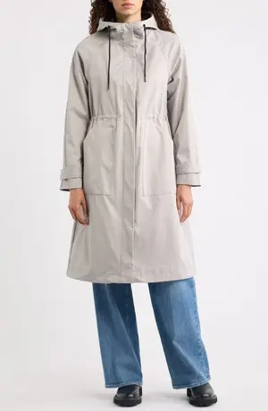 Bernardo Hooded Raincoat With Drawstring Waist - Ash Grey