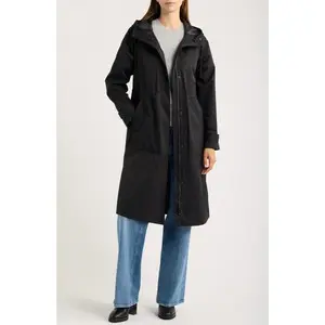 Bernardo Hooded Raincoat With Drawstring Waist - Navy