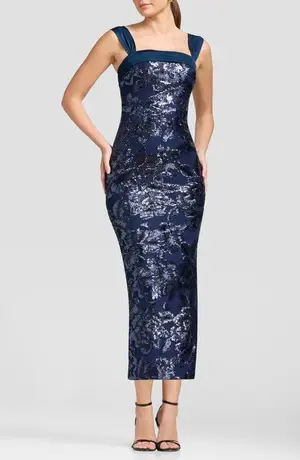 Dress The Population Julie Sequin Sleeveless Gown - Navy Multi