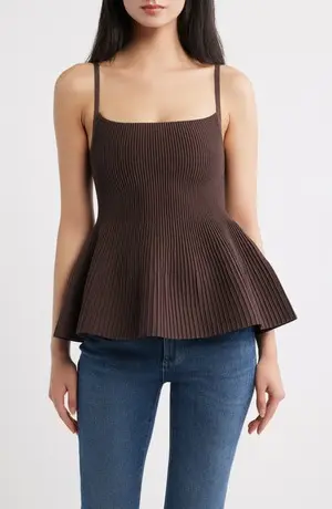 DL1961 Instasculpt™ Rib Peplum Tank - Truffle