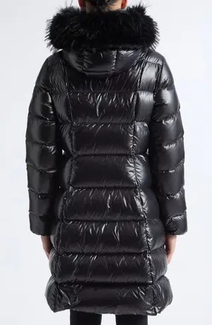 Moncler Quilted Down Coat With Faux Fur Trim - Black