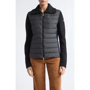 Moncler Mixed Media Quilted Zip Puffer Cardigan - Black