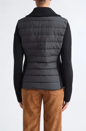 Moncler Mixed Media Quilted Zip Puffer Cardigan - Black